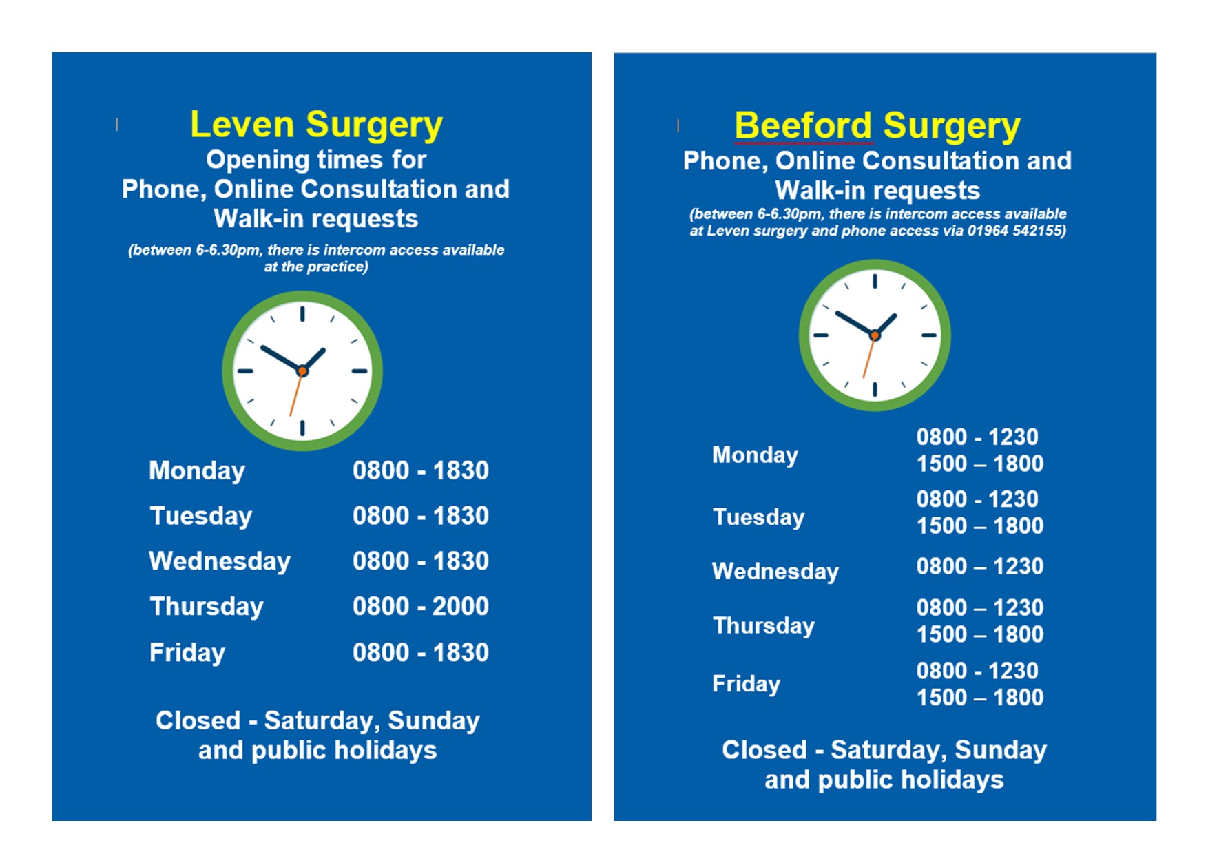 Contact us – Leven & Beeford Medical Practice